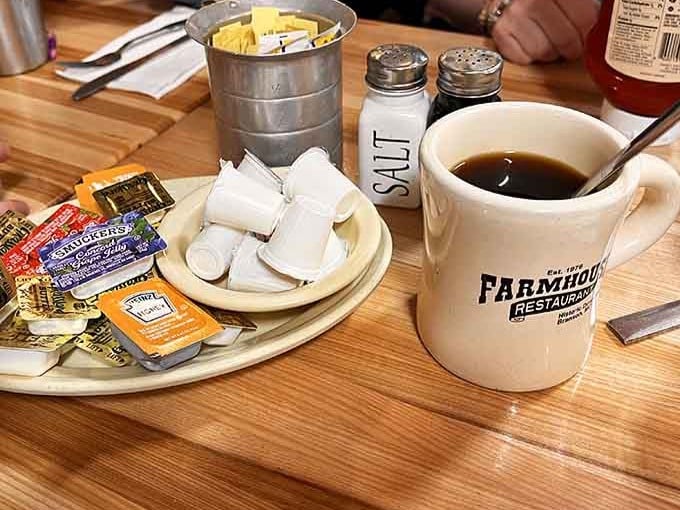 Coffee this strong could wake up a hibernating bear, and those butter pats aren't messing around either.