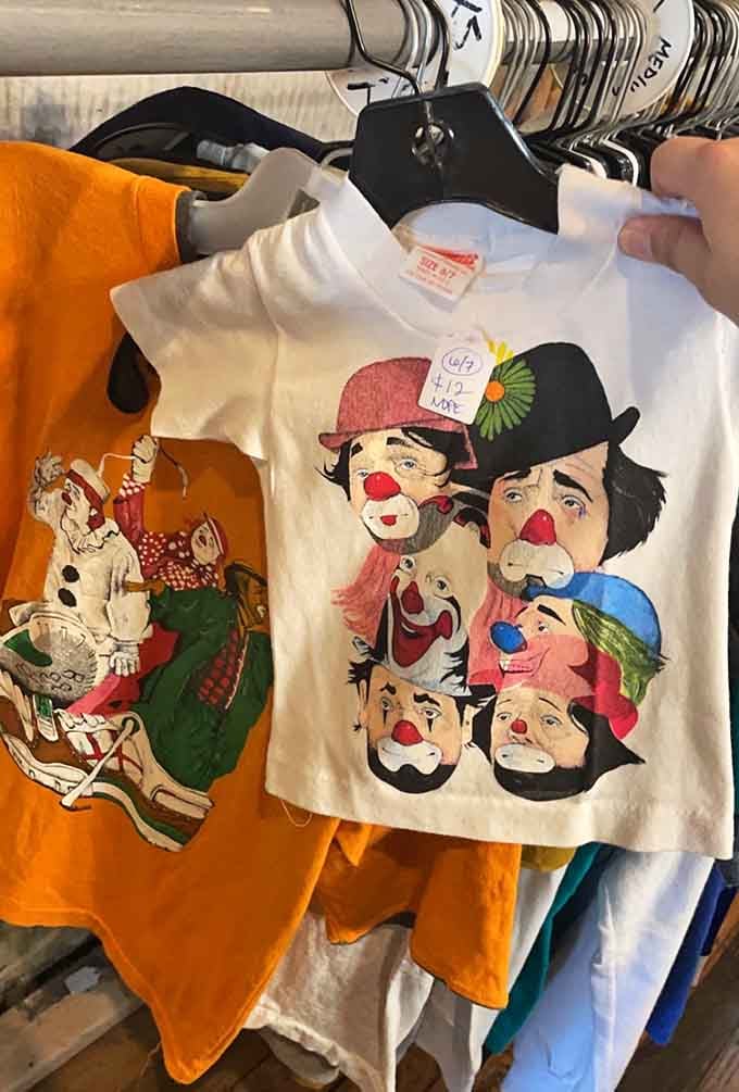 Vintage graphic tees featuring clowns that are either delightfully retro or the stuff of nightmares, depending on your perspective.