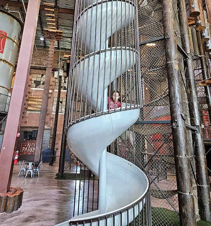 That spiral slide wraps around like a DNA helix, except it's made entirely of adrenaline and regret.