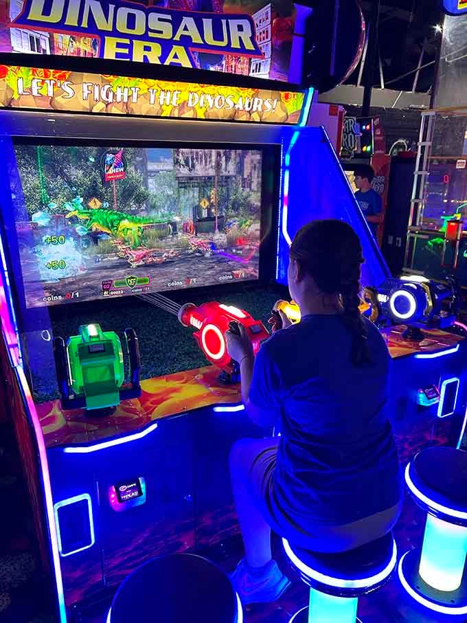 Fighting dinosaurs never looked so appealing, especially when you're armed with a plastic gun and childhood determination.