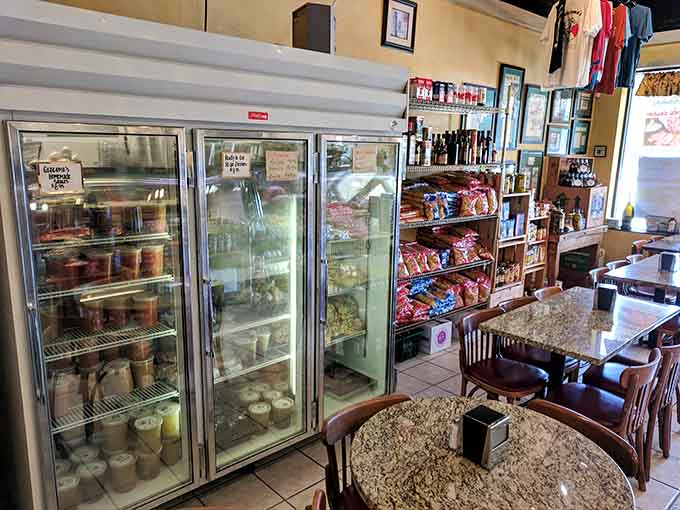 Refrigerated cases stocked with Italian specialties and fresh pasta. Your grocery list just got significantly more interesting and expensive.