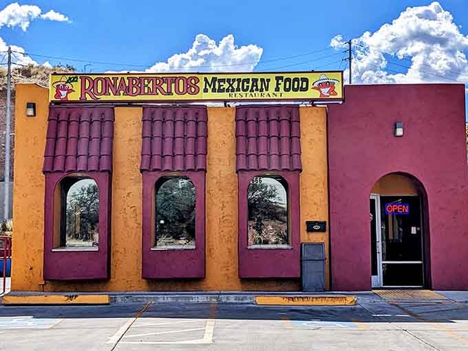 Ronaberto's bold yellow and purple facade doesn't whisper, it shouts that authentic flavors await inside.