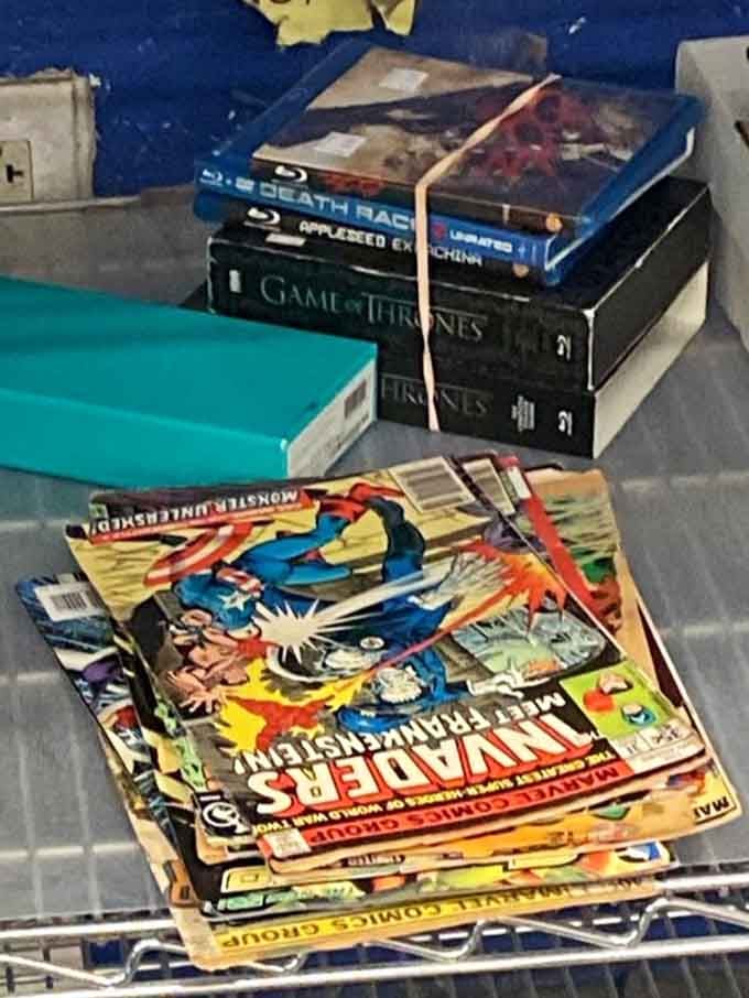 Shopping carts stand ready like trusty steeds preparing to carry your weighed treasures to the checkout scale.