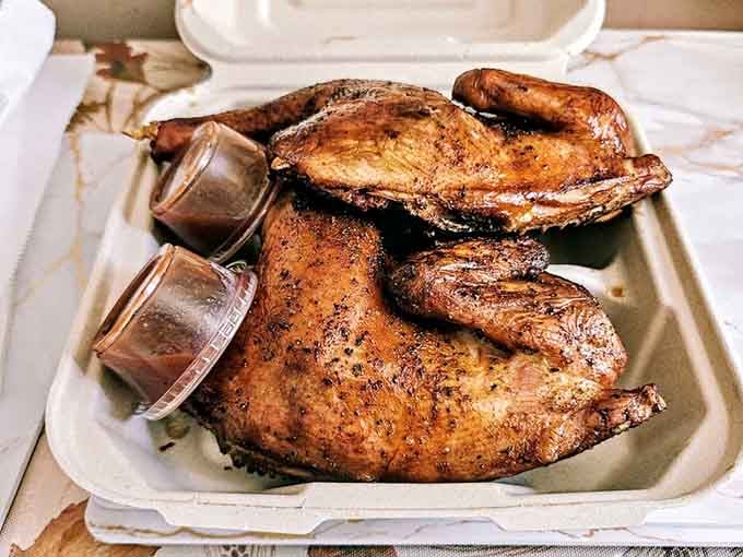 That chicken has been kissed by smoke and flame until it achieved absolute poultry perfection on every level.