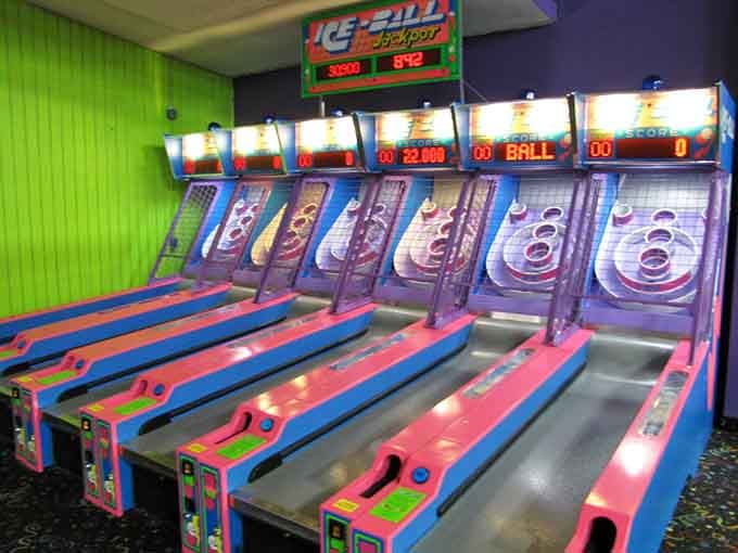 Skee-Ball jackpot dreams live here, where your arm gets tired before your competitive spirit ever does.
