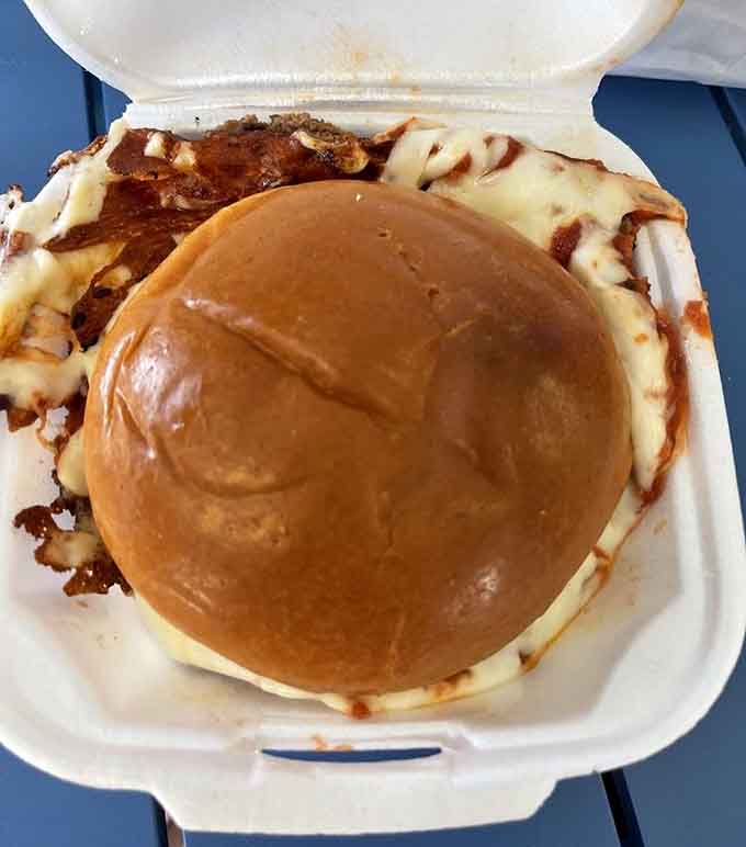 Pizza meets burger in this glorious creation that somehow makes perfect sense once you take that first bite.