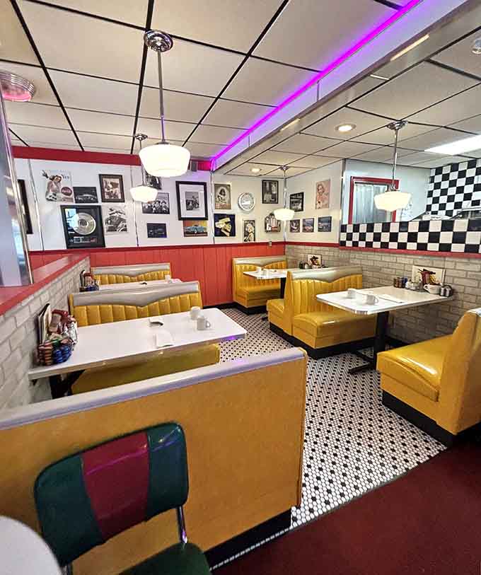 Golden booths and vintage memorabilia create the perfect backdrop for conversations that last through multiple coffee refills.