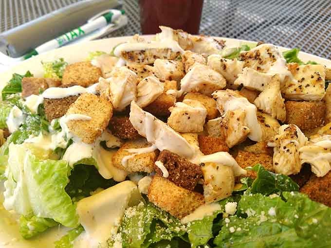 Even the salads here look like they're trying to win your heart with grilled chicken and croutons.