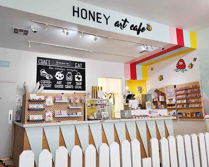 The geometric counter design adds modern flair while that chalkboard menu keeps things charmingly approachable and welcoming.