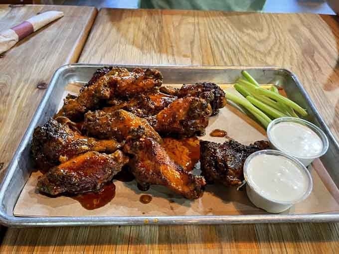 Smoked wings with that gorgeous glaze prove chicken doesn't have to play second fiddle to anything here.