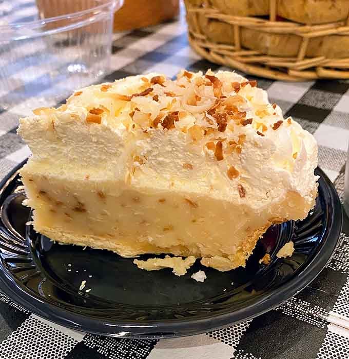Coconut cream pie topped with toasted coconut—this is the dessert that makes you understand why elastic waistbands were invented.