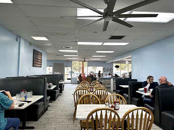 Ceiling fans, natural light, and happy diners create the kind of atmosphere where calories don't count and Mondays disappear.