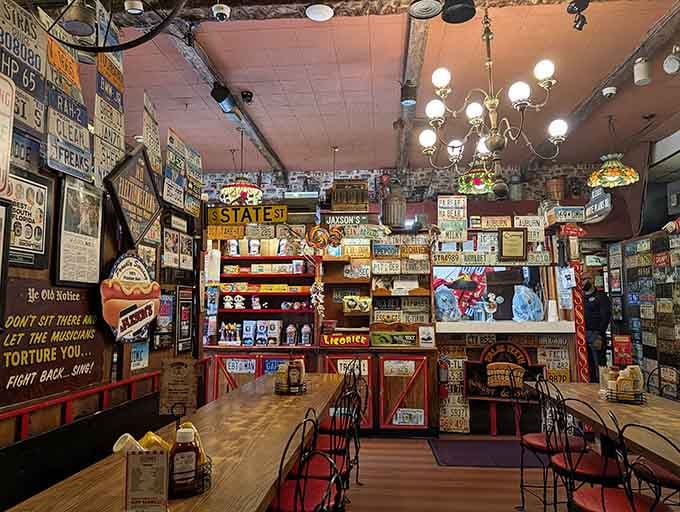 License plates and vintage signs create an atmosphere money can't buy, only time can build.