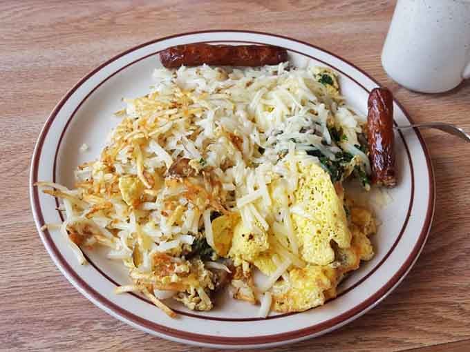 The Florentine scramble brings vegetables to breakfast without making you feel like you're eating rabbit food.