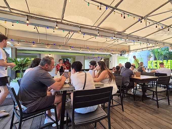 The outdoor dining area where people gather to worship at the altar of exceptional pie and good company.