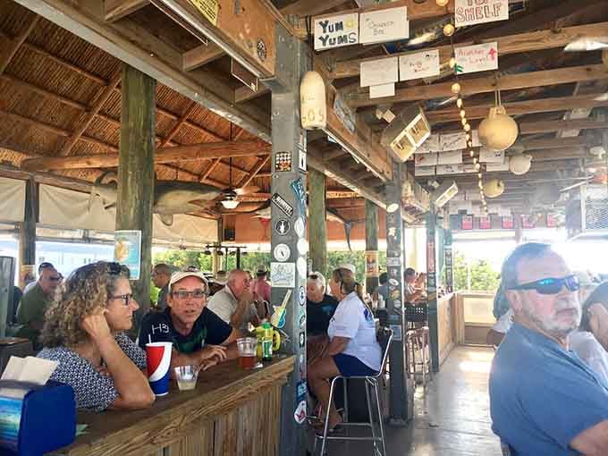 The covered outdoor seating fills up fast with people who clearly know something about finding authentic Keys dining experiences.