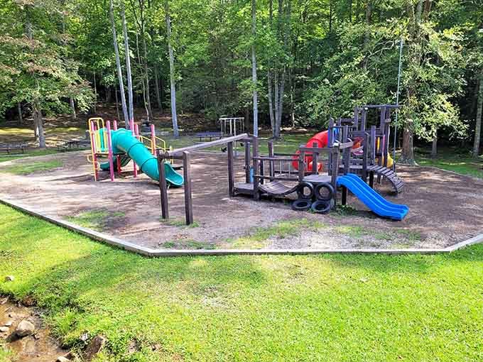 Even the playground equipment gets treated to views that most restaurants would charge extra for.