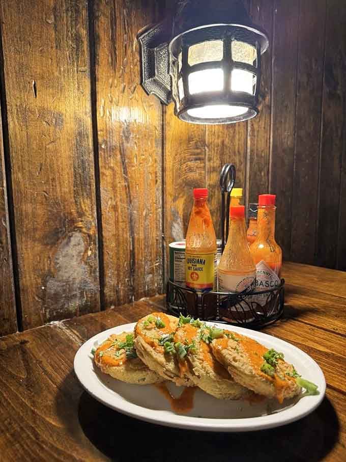 Fried green tomatoes stacked and sauced, proving Southern classics translate beautifully to any latitude when done with care.