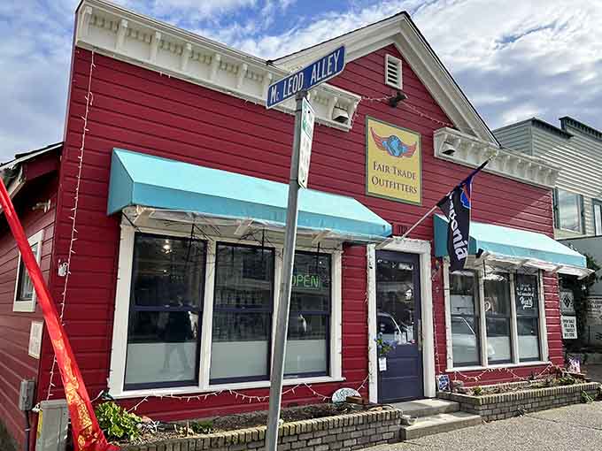 Fair Trade Outfitters sits pretty in red, offering goods that make you feel virtuous while shopping.