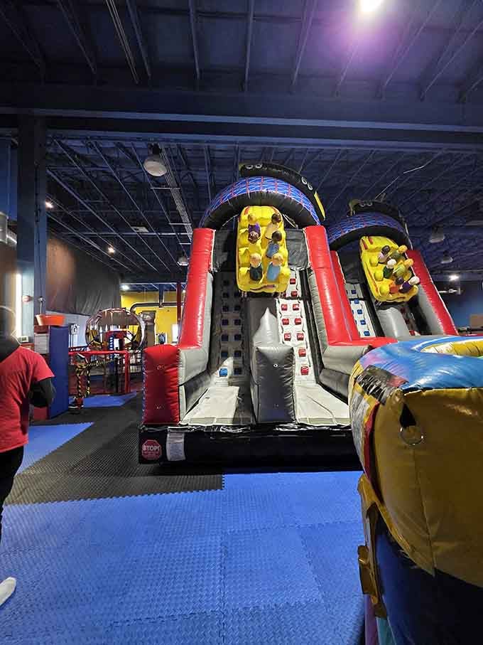 Twin Towers of Triumph: Where gravity meets glee on these towering inflatable climbing walls that'll have you scaling heights faster than Spider-Man.