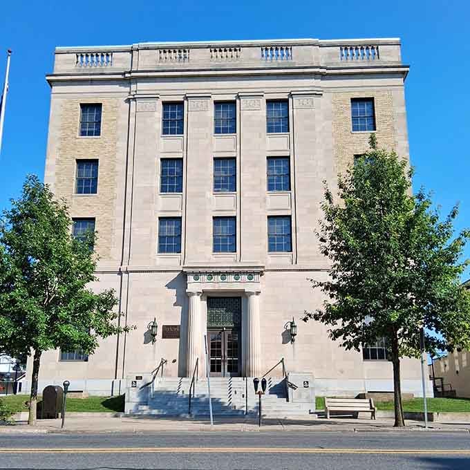 Clean lines and classical proportions make this Art Deco-era building a testament to architectural elegance and community pride.