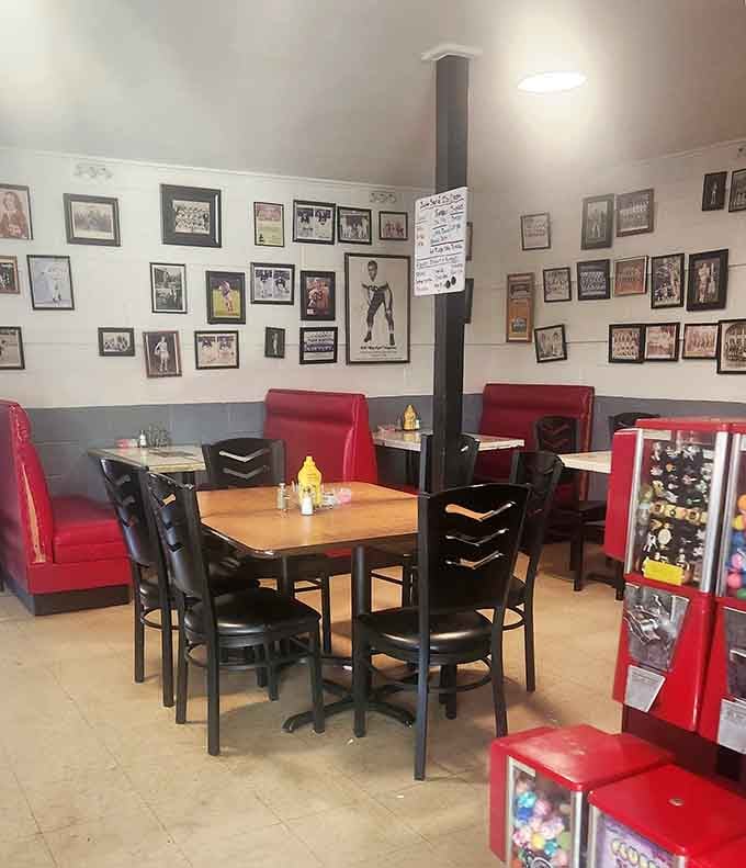 Classic diner seating that looks like it's been welcoming hungry folks since diners became an American institution.