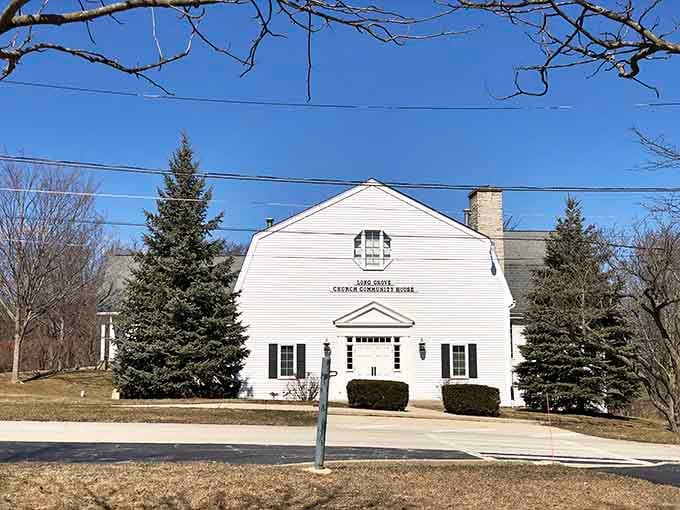 Classic white architecture speaks to simpler times when community gatherings meant something beyond social media posts.