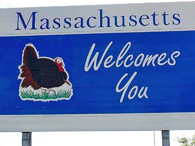 The turkey makes an appearance because Massachusetts knows how to celebrate its Thanksgiving heritage properly.