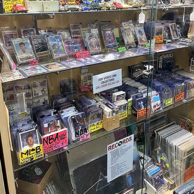 Sports cards and collectibles organized with the care usually reserved for fine art in fancy museums.