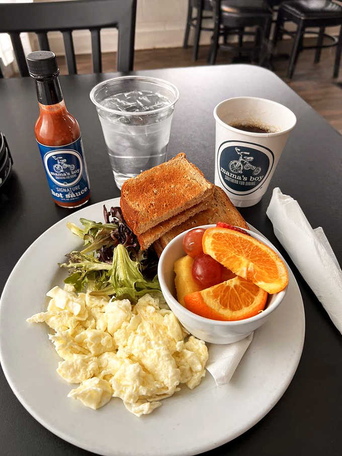 Toast, eggs, and fresh fruit show that lighter options can still deliver serious satisfaction and flavor.