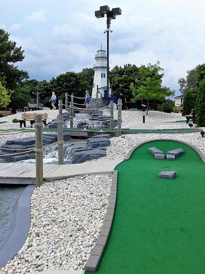 Mini golf with a lighthouse theme at a harbor town&mdash;someone understood the assignment and absolutely nailed the local flavor here.
