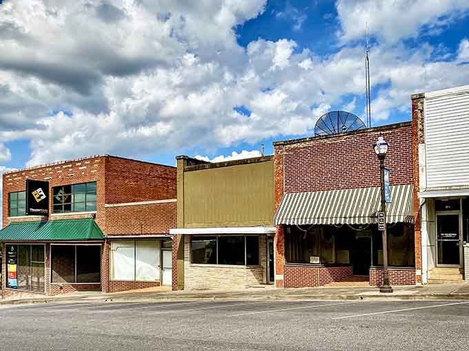 Downtown storefronts mix old and new, proving small-town shopping still has charm big boxes can't replicate.