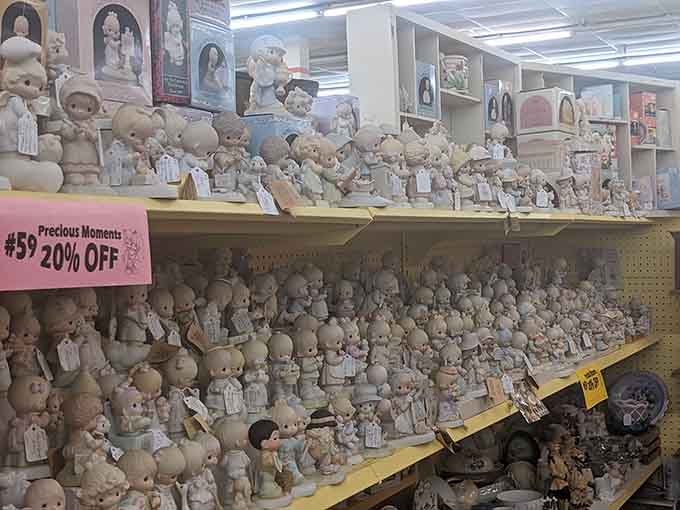 Precious Moments figurines by the hundreds&mdash;your aunt's entire collection is probably hiding here somewhere.