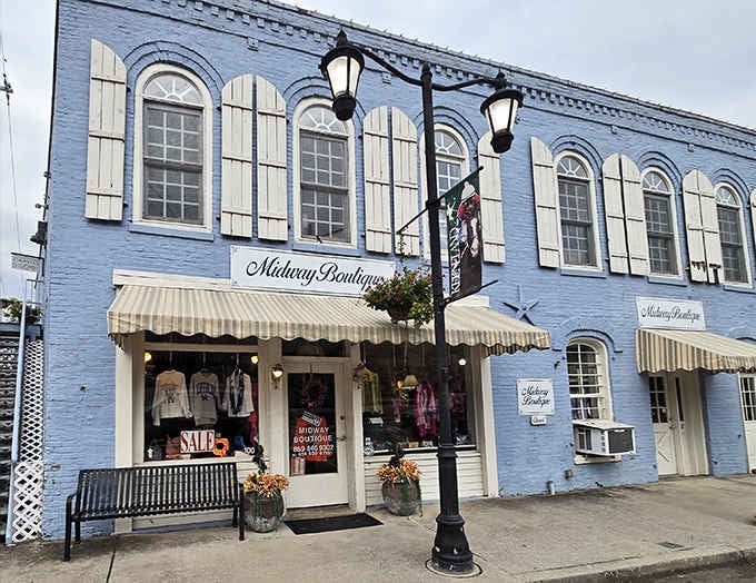 That blue building houses boutiques where you'll find things you didn't know you absolutely needed.