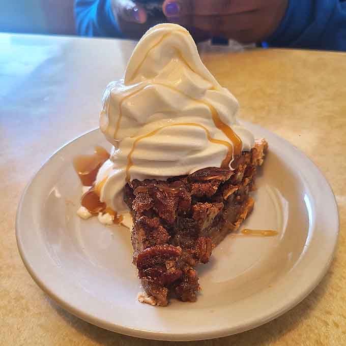 Pecan pie topped with enough whipped cream to make your cardiologist nervous but your taste buds absolutely thrilled beyond measure.