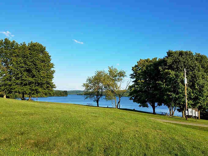 Rolling green lawns meet blue water in a scene that proves simplicity beats complexity every time.