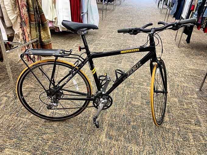 This bike with its rear rack is ready for grocery runs or leisurely rides, adventure included at no extra charge.