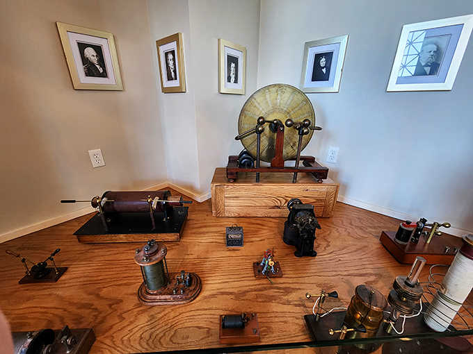 The tools that bent glass into glowing art sit quietly, testament to craftsmen who made electricity dance and sing.