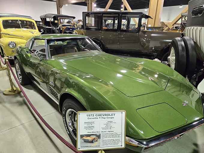 That green Corvette Stingray represents the era when American sports cars finally decided to get serious about style and speed.