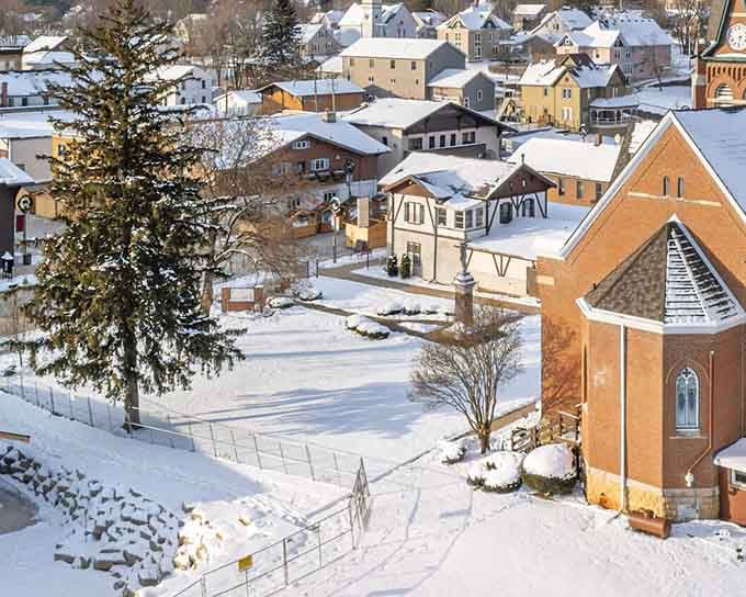 The village spreads across gentle hills, blending Old World aesthetics with New World comfort beautifully.