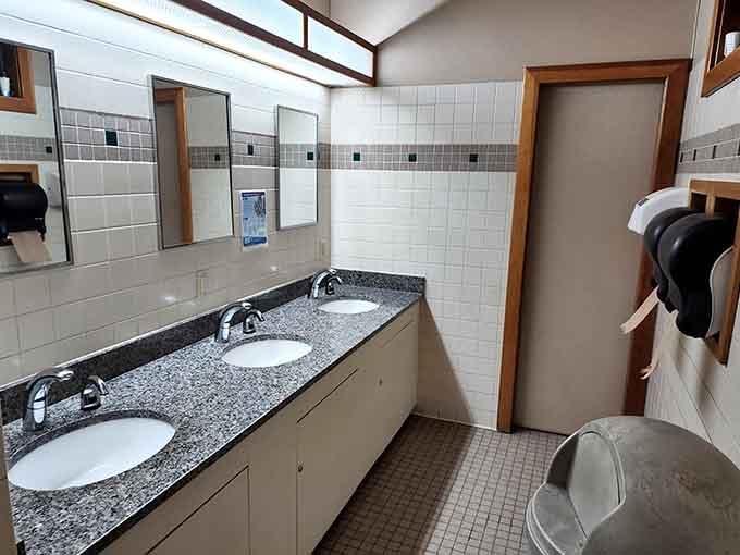 Clean bathrooms with granite counters at a campground; someone really understood the assignment here and then some.