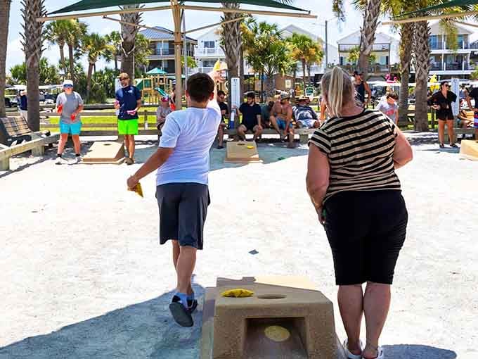 Cornhole tournaments get surprisingly intense when family bragging rights are on the line for the year.