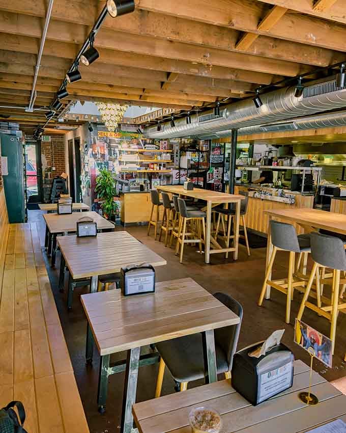 Industrial chic meets neighborhood comfort in a space designed for serious eating and zero pretension whatsoever.