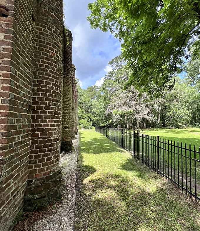 Manicured lawns meet wild history, proving maintenance crews understand the assignment beautifully here.