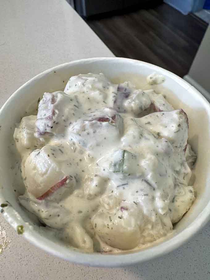 Potato salad so good it could start family feuds over who makes the best version anymore.