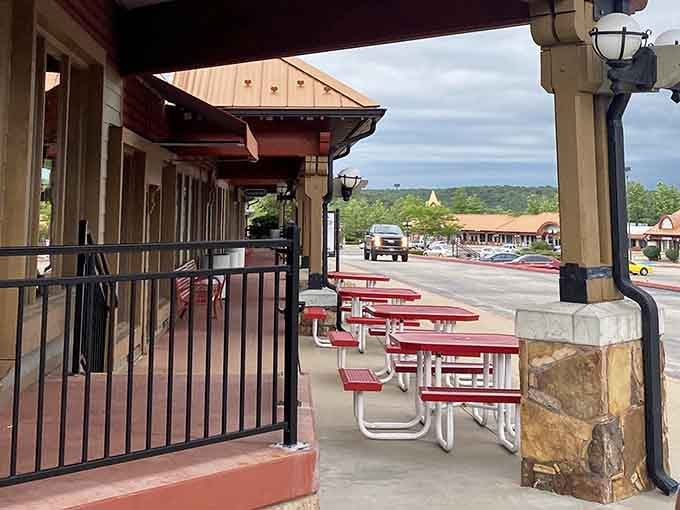 Outdoor seating where you can rest your weary shopping feet and contemplate whether you really need that third bag.