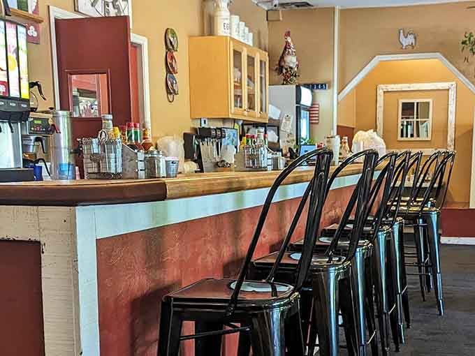Counter seating with cheerful yellow walls where you can watch the magic happen right before your eyes.