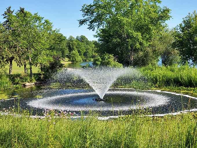 That fountain sparkles like nature's own lawn ornament, adding unexpected elegance to this legendary lakefront setting.