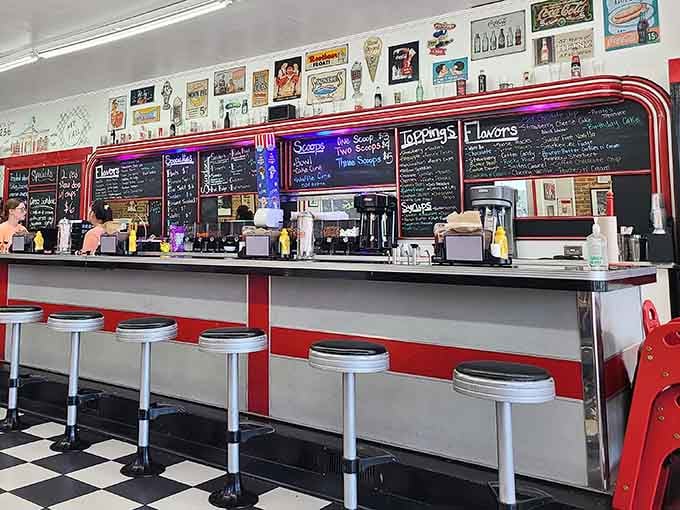 Every chrome stool spins, every menu board tempts, and every seat offers a front-row view to nostalgia.