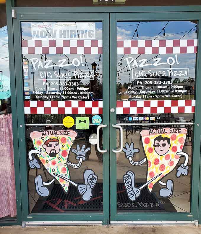 Those cartoon pizza slices on the door aren't exaggerating, they're actually underselling the reality inside.